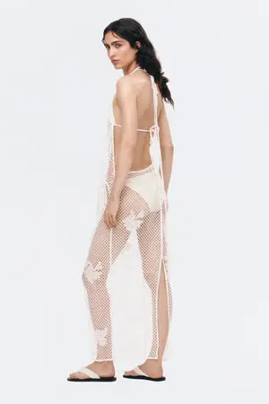 H&m Beaded Crochet-look Halterneck Maxi Dress