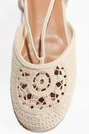 H&m Crochet-look Ballet Flats With Ankle Ties