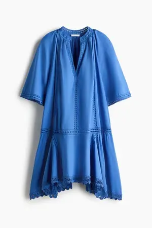 H&m Lace Inset Cotton Dress - Blue