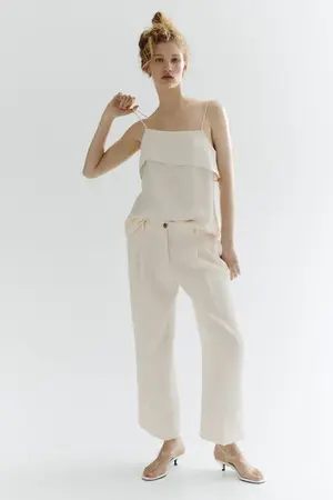 H&m Ankle-length Twill Trousers - Cream