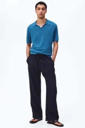 H&m Regular Fit Silk-blend Polo Shirt - Blue