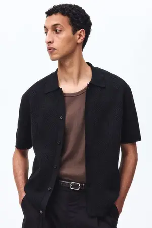 H&m Regular Fit Knitted Shirt - Black