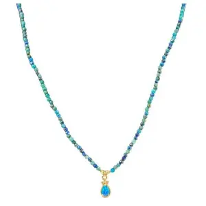 MADISON BEVERLY HILLS Beaded Apatite Choker Necklace With Opalesque Pendant - Blue