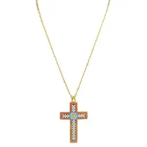 MADISON BEVERLY HILLS Vintage Ivory Enamel Cross Pendant Necklace - Red