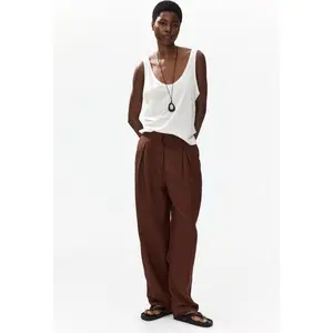 H&m Linen-blend Barrel Trousers - Brown