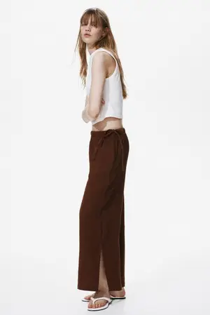 H&M Drawstring Detail Muslin Pants - Brown
