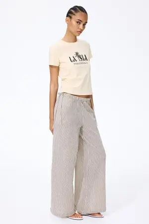 H&m Drawstring-detail Muslin Trousers - Light Beige/striped