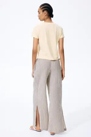 H&m Drawstring-detail Muslin Trousers - Light Beige/striped
