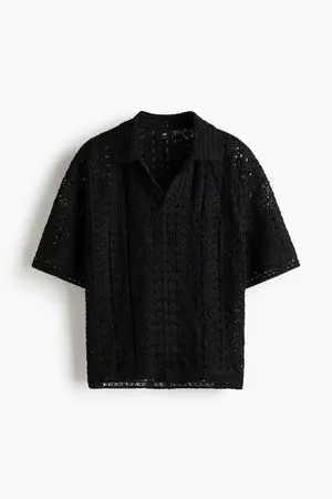 H&m Relaxed Fit Crochet-look Polo Shirt
