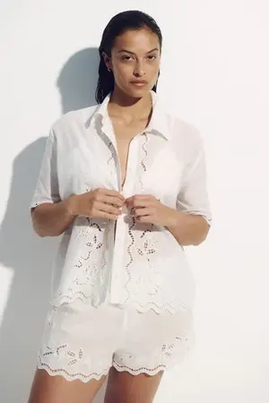H&m Broderie Anglaise Cotton Beach Shirt