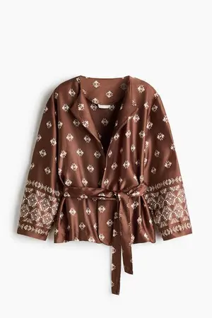 H&m Tie-belt Satin Blazer