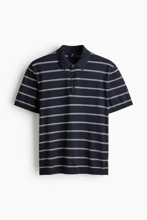 H&m Regular Fit Polo Shirt Dark Blue/striped