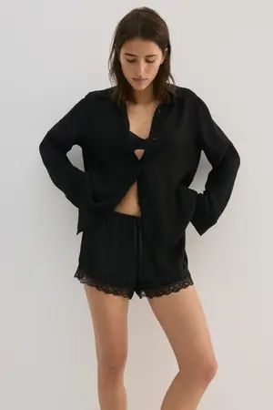 H&m Crinkled Viscose-blend Shirt - Black