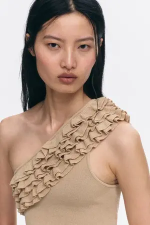 H&m Ruffled One-shoulder Crop Top