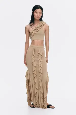 H&m Ruffled One-shoulder Crop Top
