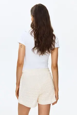 H&m Mama Pointelle-knit Drawstring Shorts - Light Beige
