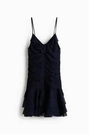 H&m Draped Chiffon Strappy Dress - Navy Blue