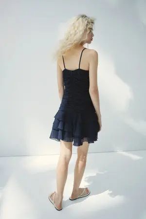 H&m Draped Chiffon Strappy Dress - Navy Blue