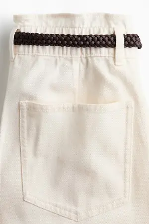H&m Belted Barrel Trousers - Cream