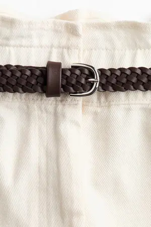 H&m Belted Barrel Trousers - Cream