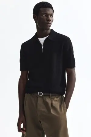H&m Slim Fit Textured Polo Shirt Black