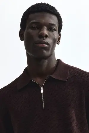 H&m Slim Fit Textured Polo Shirt - Dark Brown