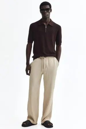 H&m Slim Fit Textured Polo Shirt - Dark Brown