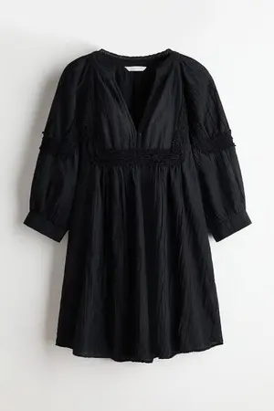 H&M Lace-inset Tunic Dress - Black