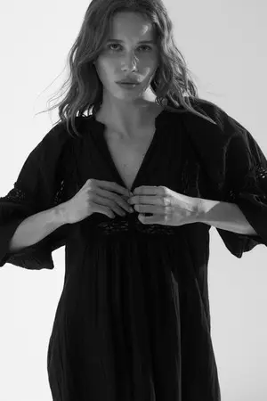 H&M Lace-inset Tunic Dress - Black