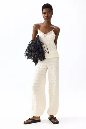 H&m Textured Jersey Balloon Trousers - Ivory