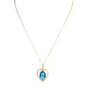 MADISON BEVERLY HILLS Vintage Virgin Mary Pendant Heart Necklace - Blue