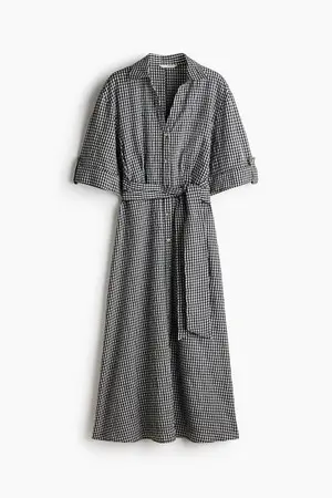 H&m Tie-belt Dress - Black/gingham