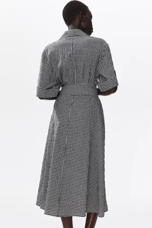 H&m Tie-belt Dress - Black/gingham