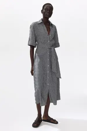 H&m Tie-belt Dress - Black/gingham