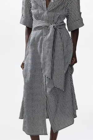 H&m Tie-belt Dress - Black/gingham