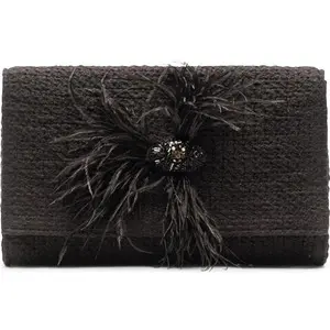FRANCES VALENTINE Betta Boucle Clutch With Feather Embellishment - Black