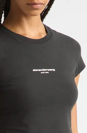 Alexander Wang Logo Print Fitted Stretch Cotton T-shirt - Black