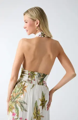 MARCIANO Hassana Floral Print Halter Maxi Dress