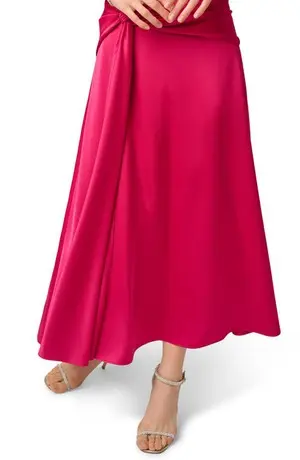 Aidan Mattox Crepe Back Satin Asymmetrical Neck Maxi Dress - Bright Rose