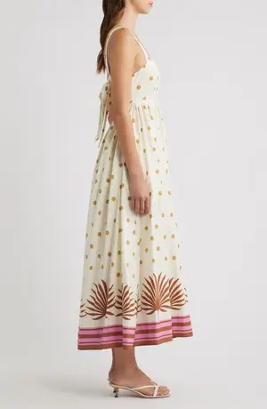 FLYING TOMATO Polka Dot & Border Print Cotton Dress