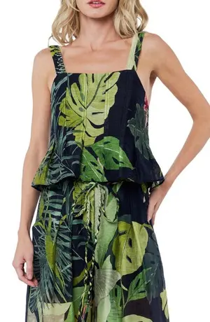 CIEBON Arushi Palm Print Top - Black Multi