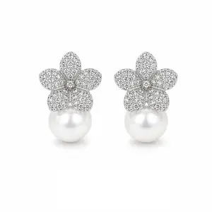 VICSTONENYC FINE JEWELRY Camellia Pearl Earrings – New York Designer Bridal Jewelry - Silver