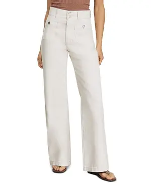 Veronica Beard Taylor High Rise Wide Leg Jeans - Ecru