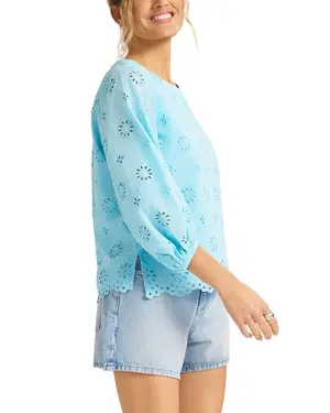 MATTY M Kashira Eyelet Puff Sleeve Top - Sky