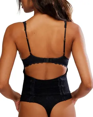 Free People Lace Trimmed Bodysuit - Black
