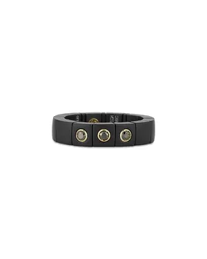 DEMEGLIO 18k Yellow Gold Scacco Bezel Diamond Trio Ceramic Stretch Ring - Black