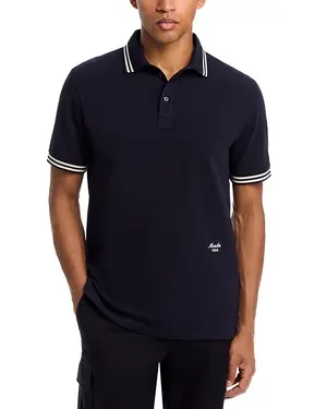 Moncler Striped Trim Cotton Piquet Polo Shirt - Navy