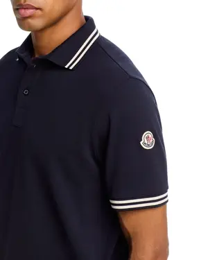 Moncler Striped Trim Cotton Piquet Polo Shirt - Navy