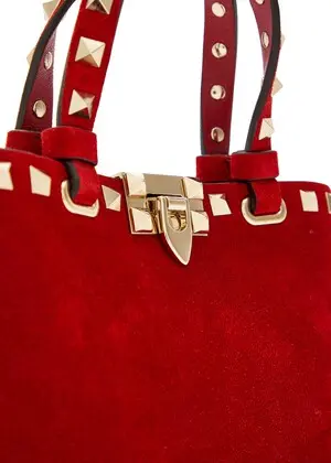 Valentino Garavani Rockstud Mini Suede Tote Bag - Red