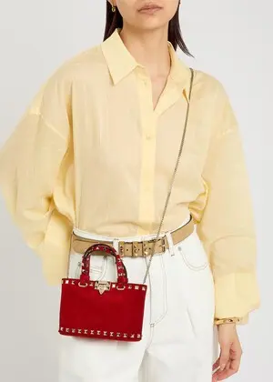 Valentino Garavani Rockstud Mini Suede Tote Bag - Red